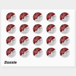 40th Ruby Red and White Glitter Anniversary Classic Round Sticker | Zazzle