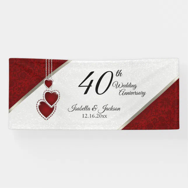 40th Ruby Red Anniversary / Birthday Banner | Zazzle