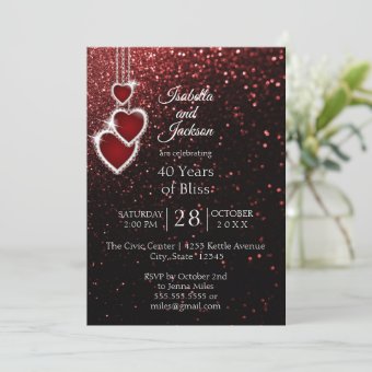 40th Ruby Red Glitter Anniversary Invitation | Zazzle