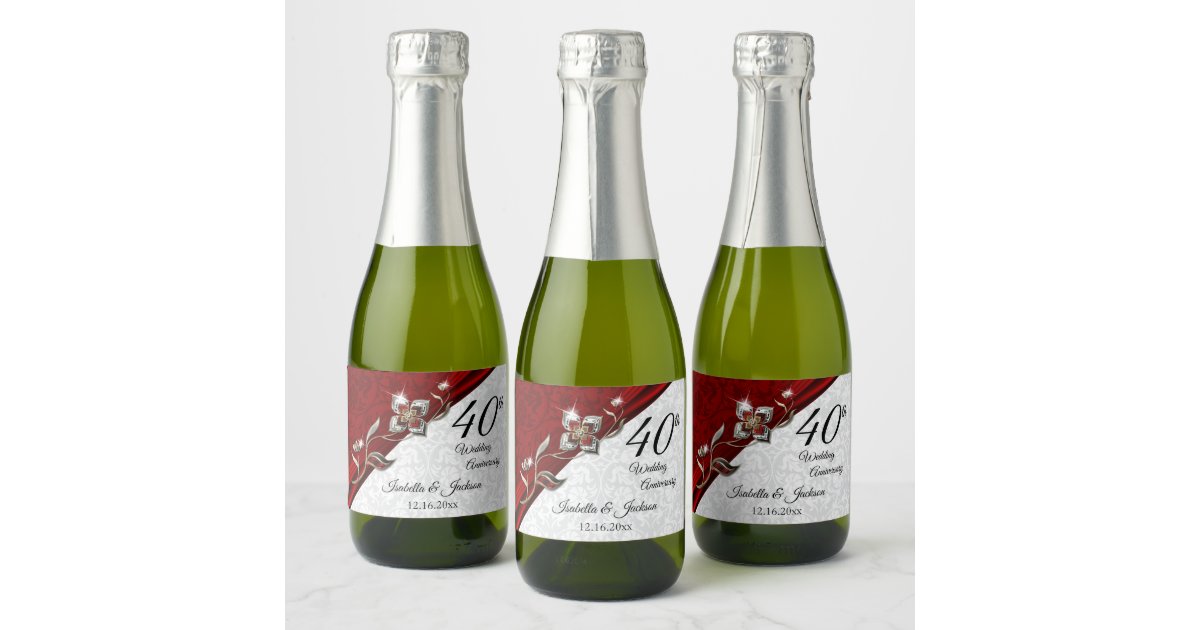 40th Ruby Red Wedding Anniversary Sparkling Wine Label | Zazzle