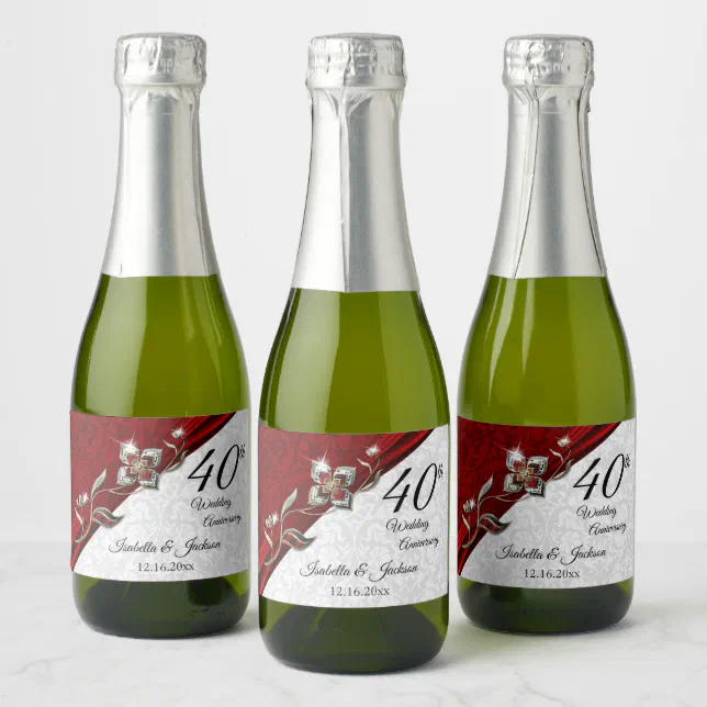 40th Ruby Red Wedding Anniversary Sparkling Wine Label | Zazzle