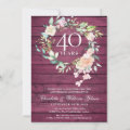 40th Ruby Red Wood Floral Wedding Anniversary Invitation | Zazzle