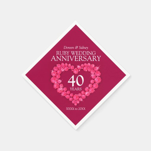 40th Ruby Wedding 40 years heart custom name Napkins | Zazzle