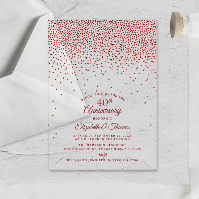 40th Ruby Wedding Anniversary Acrylic Invitations | Zazzle