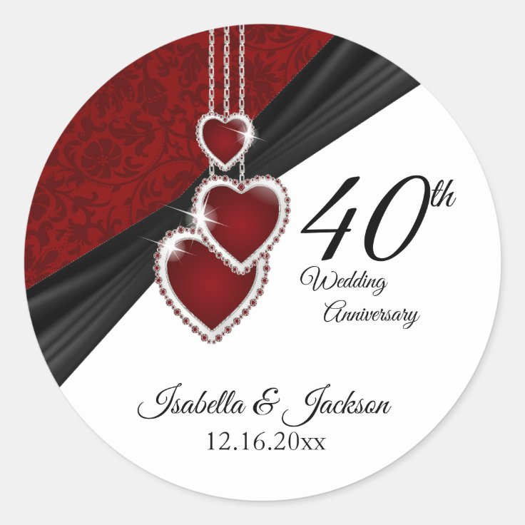 40th Ruby Wedding Anniversary Classic Round Sticker | Zazzle