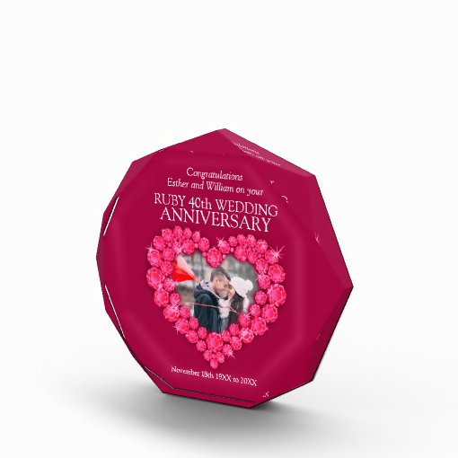 40th ruby wedding anniversary custom photo acrylic award | Zazzle