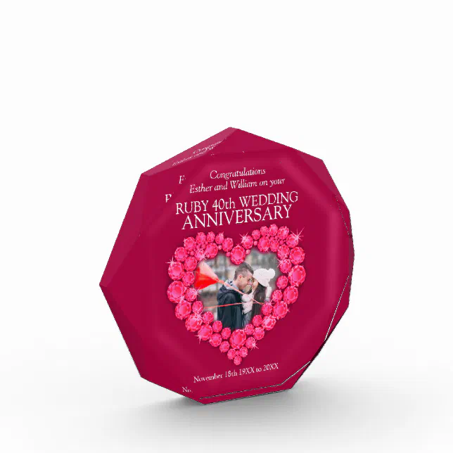 40th ruby wedding anniversary custom photo acrylic award | Zazzle