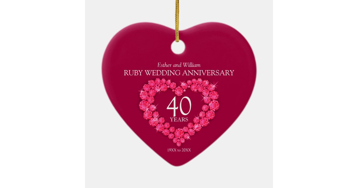40th ruby wedding anniversary custom photo heart ceramic ornament | Zazzle