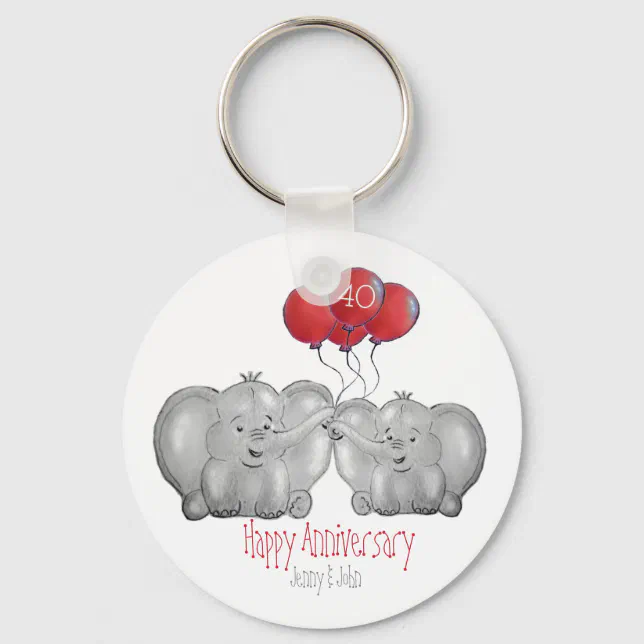 40th ruby wedding anniversary elephant gift keychain | Zazzle