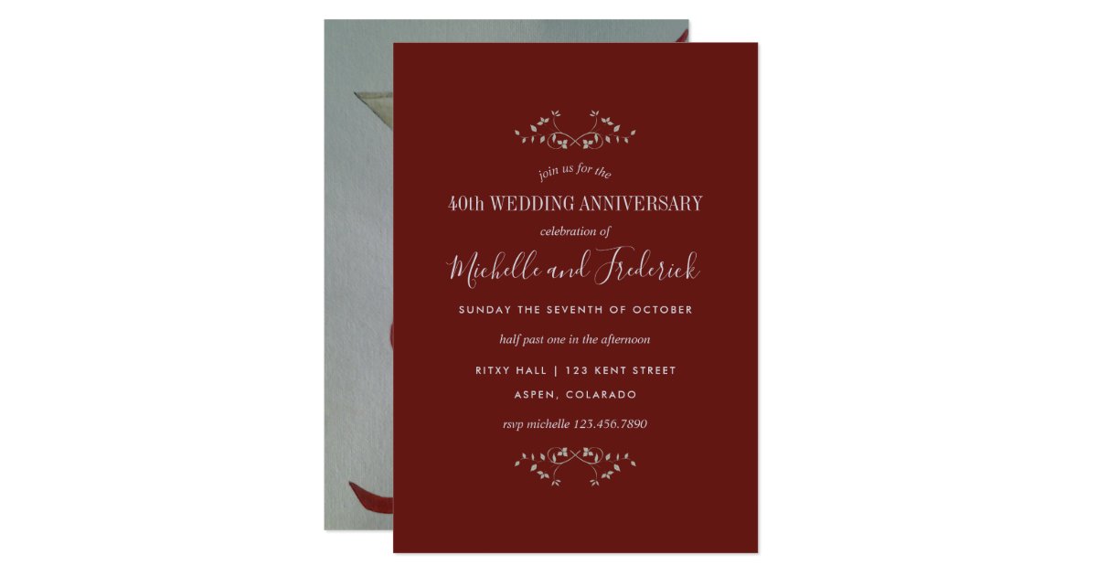 40th Ruby Wedding Anniversary invitation | Zazzle.com