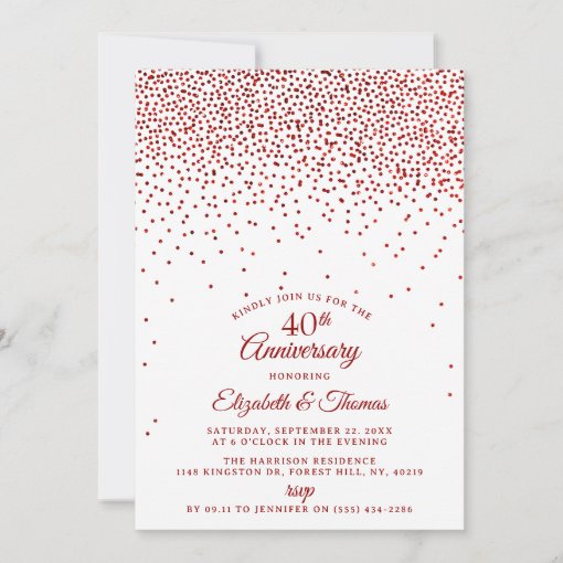 40th Ruby Wedding Anniversary Invitation | Zazzle