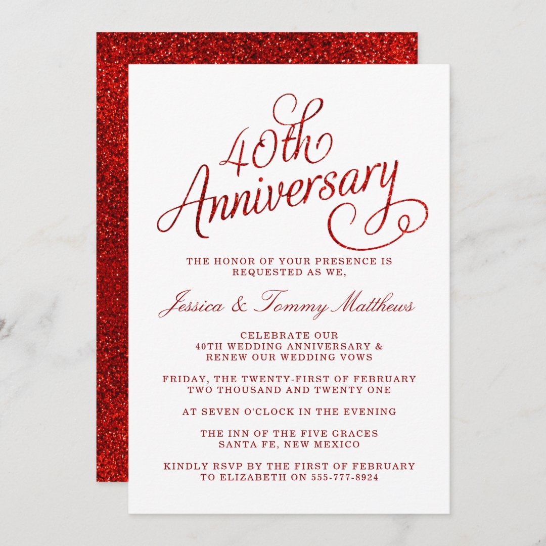 40th Ruby Wedding Anniversary Invitation | Zazzle