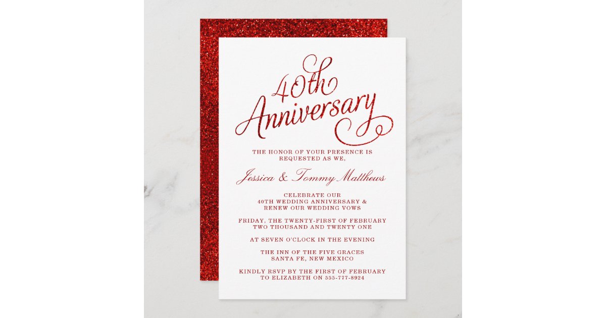 40th Ruby Wedding Anniversary Invitation | Zazzle