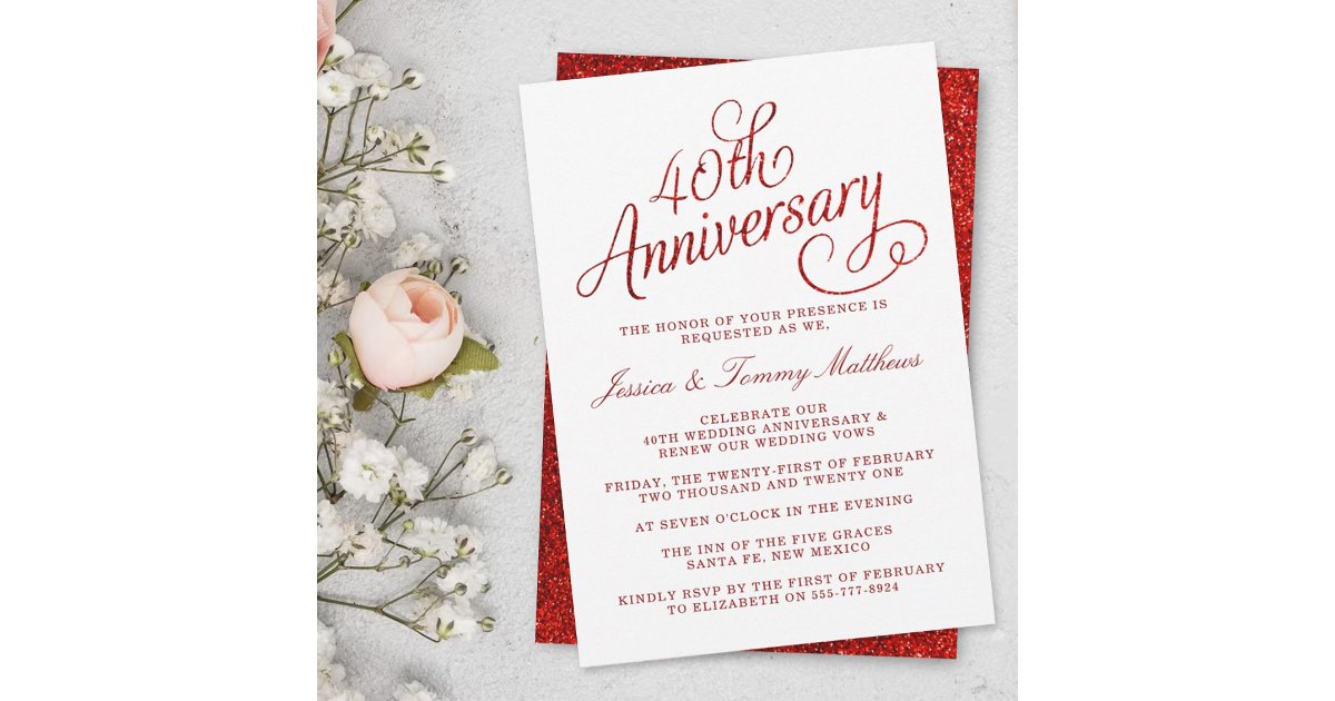 40th Ruby Wedding Anniversary Invitation | Zazzle