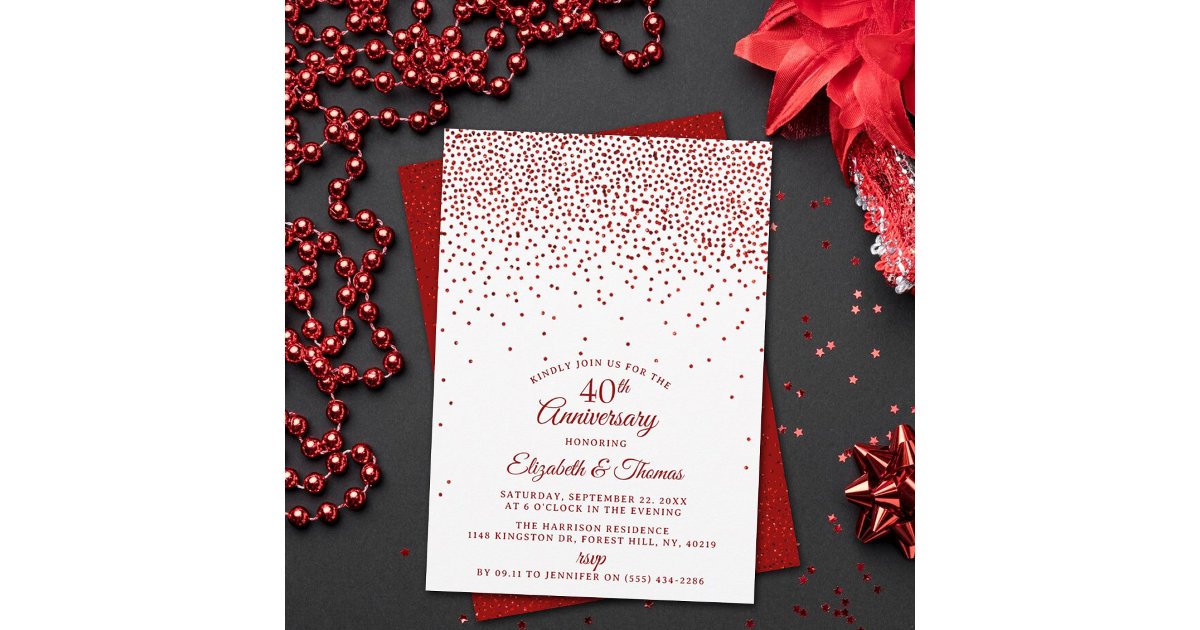40th Ruby Wedding Anniversary Invitation | Zazzle