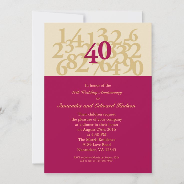40th Ruby Wedding Anniversary Invitation | Zazzle