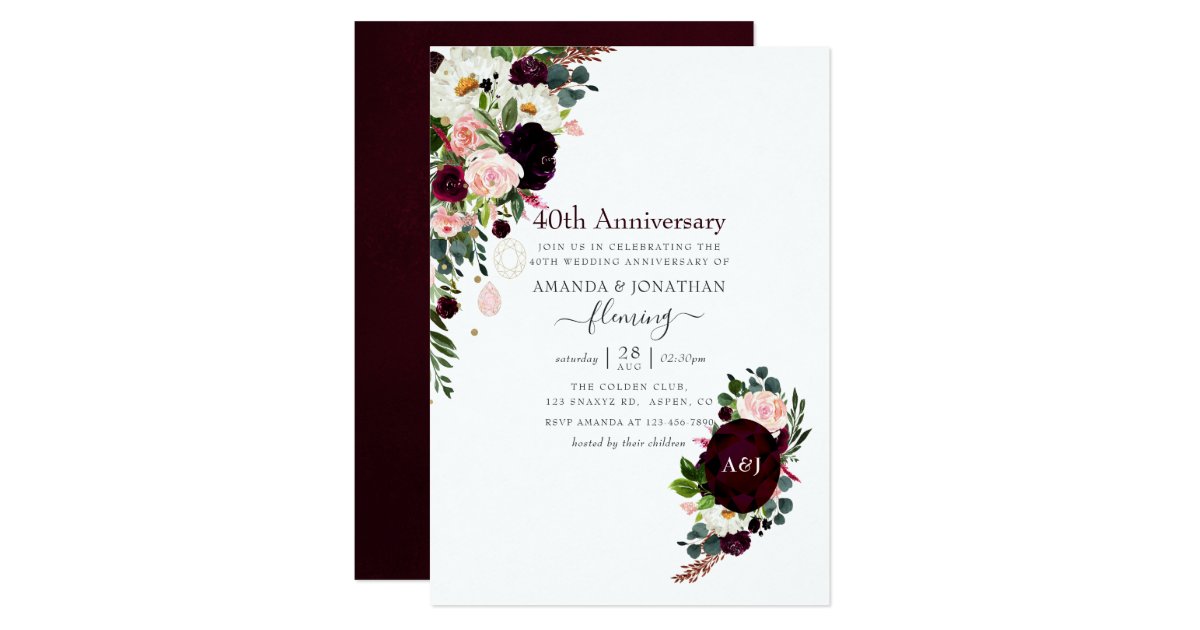 40th Ruby Wedding Anniversary Invitation | Zazzle.com