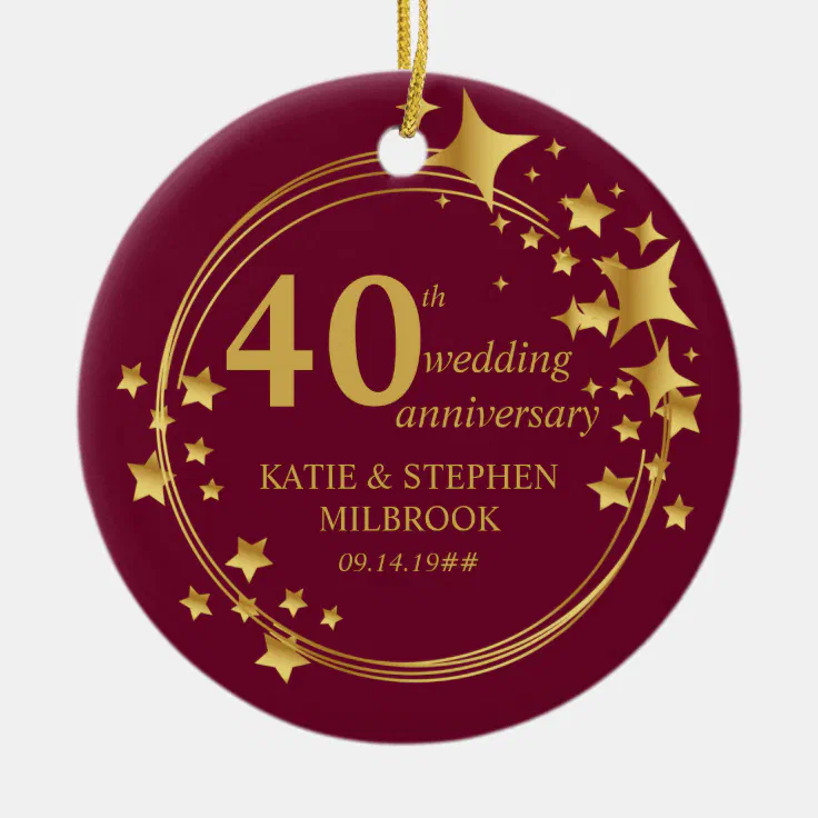 40th Ruby Wedding Anniversary Photo Gold Stars Ceramic Ornament | Zazzle