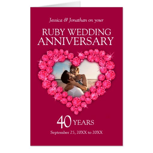 40th Ruby wedding anniversary photo heart red Card | Zazzle