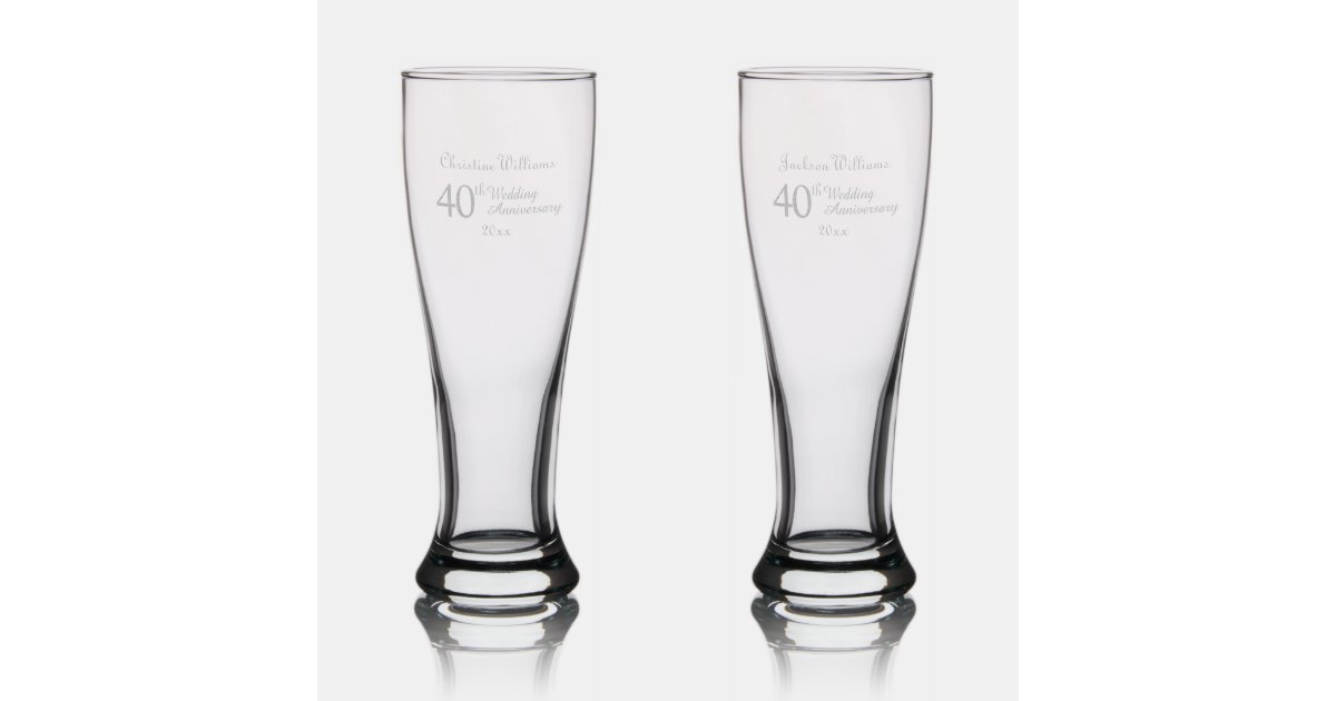 40th Ruby Wedding Anniversary Pilsner Glass | Zazzle