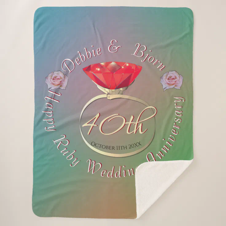 40th Ruby Wedding Anniversary Sherpa Blanket | Zazzle