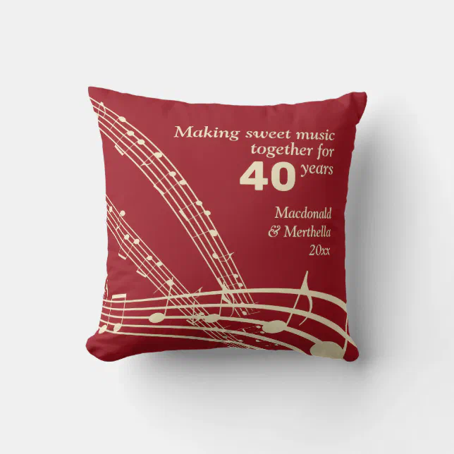 40th RUBY Wedding | Modern | MUSIC NOTES Throw Pillow | Zazzle