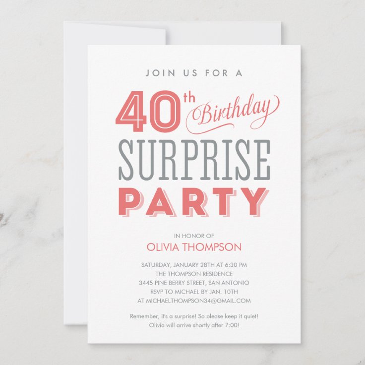 40th Surprise Birthday Invitations | Zazzle