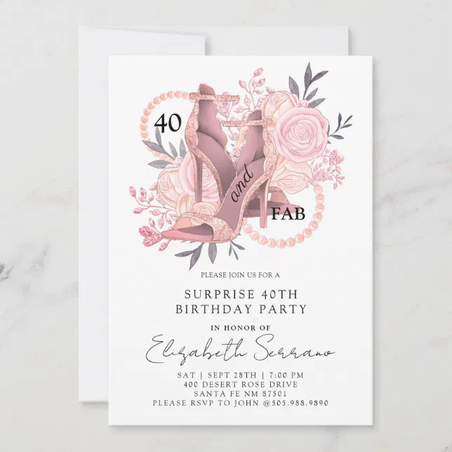 40th Surprise Birthday | Roses High Heels Invitation | Zazzle