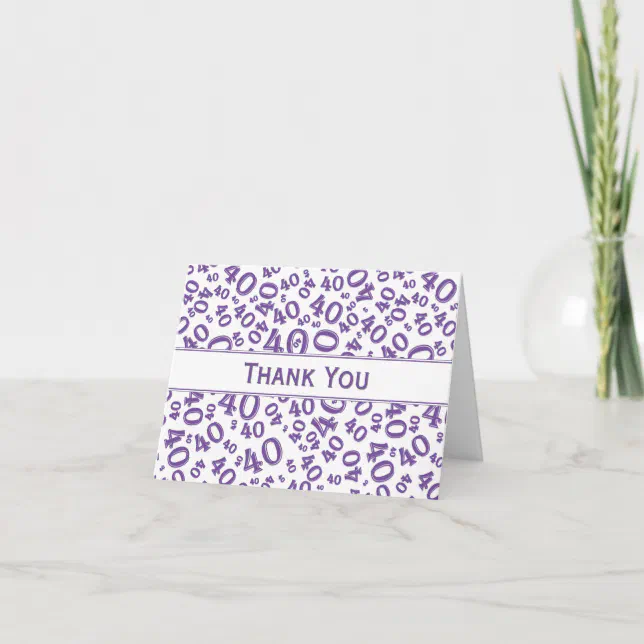 40th "Thank you!" Purple Random Number Pattern Thank You Card | Zazzle