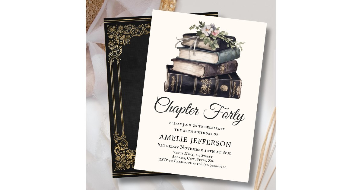 40th | Vintage Victorian Book Birthday Invitation | Zazzle