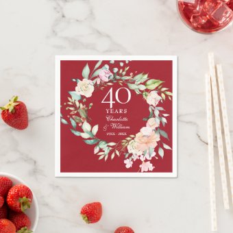 40th Wedding Anniversary Country Floral Ruby Napkins | Zazzle