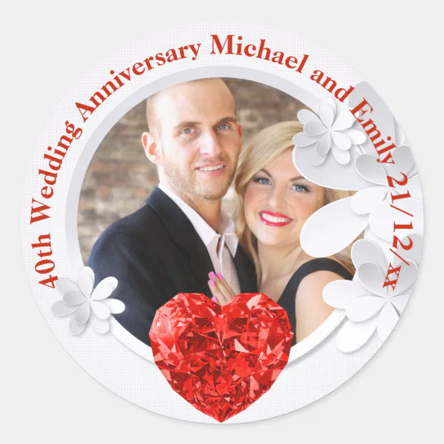 40th Wedding ANNIVERSARY PHOTO RUBY Classic Round Sticker | Zazzle