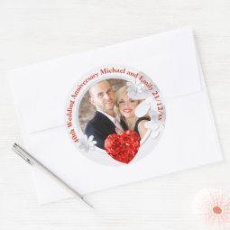 40th Wedding ANNIVERSARY PHOTO RUBY Classic Round Sticker | Zazzle
