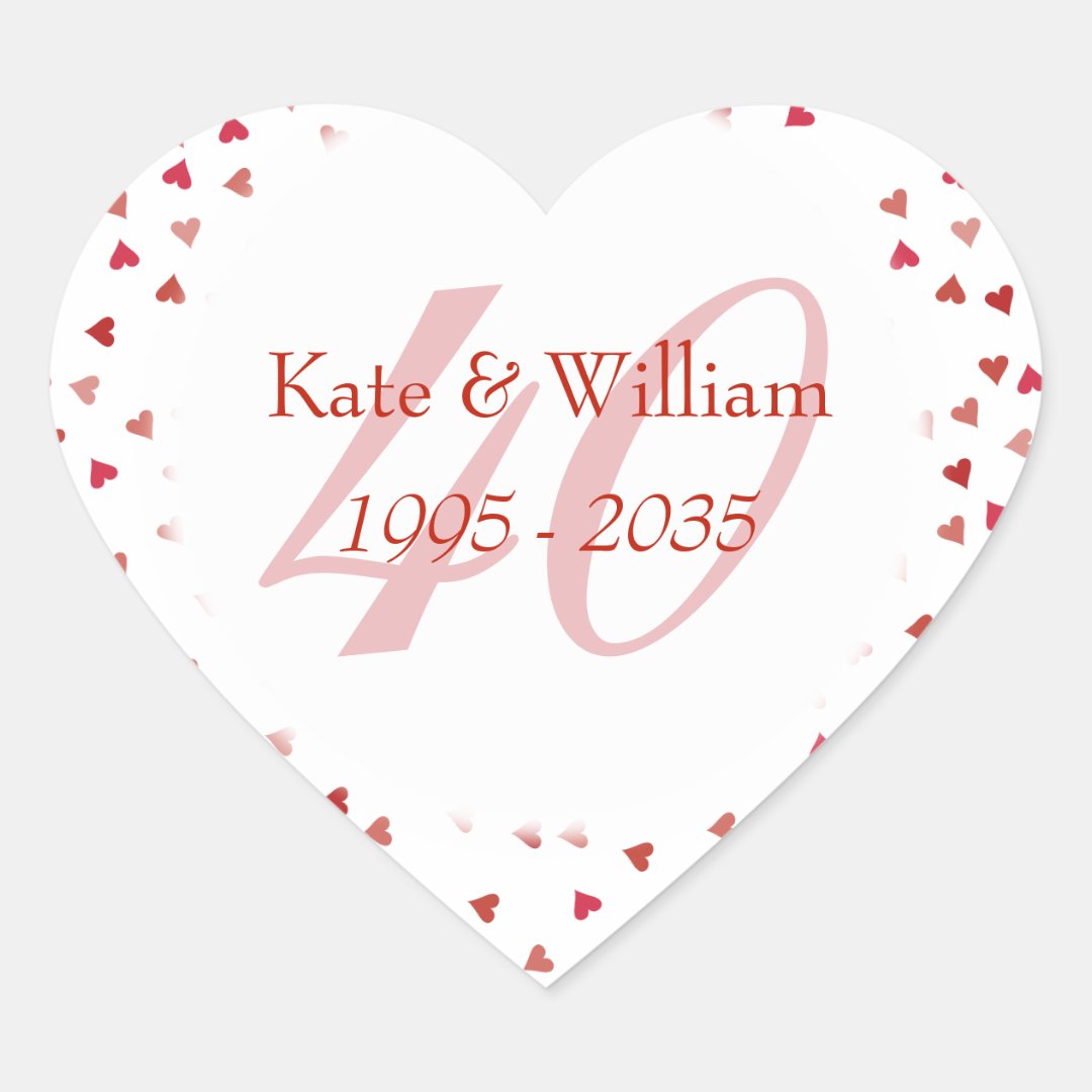 40th Wedding Anniversary Ruby Hearts Confetti Heart Sticker | Zazzle