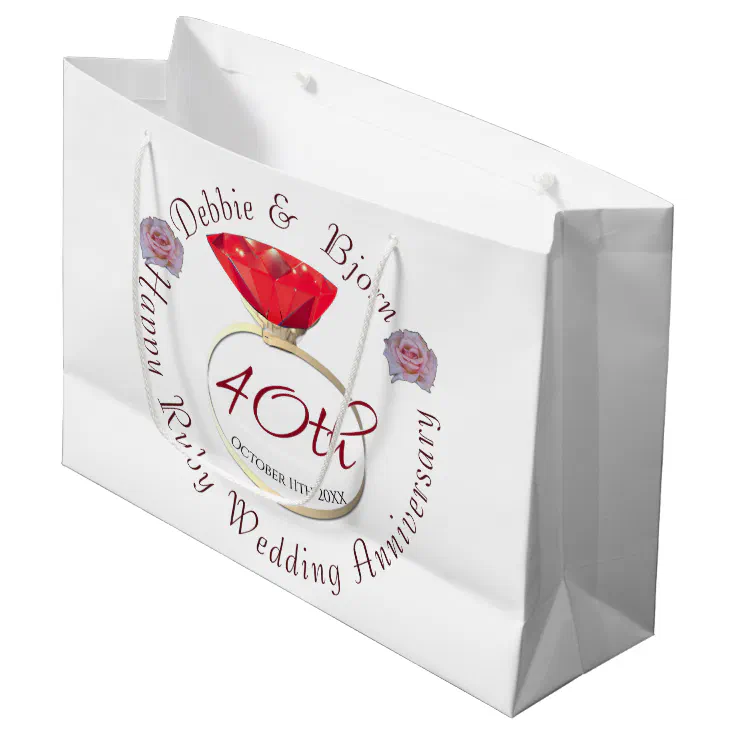 40th Wedding Anniversary Ruby Large Gift Bag | Zazzle