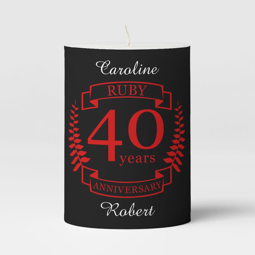 40th Wedding ANNIVERSARY RUBY Pillar Candle | Zazzle