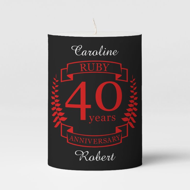 40th Wedding ANNIVERSARY RUBY Pillar Candle | Zazzle
