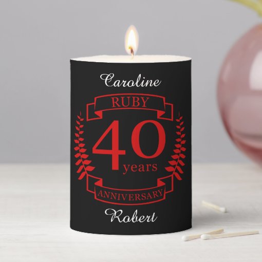 40th Wedding ANNIVERSARY RUBY Pillar Candle | Zazzle