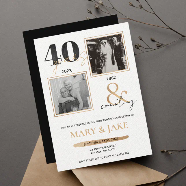 40th Wedding Anniversary Then & Now 40 years Invitation | Zazzle
