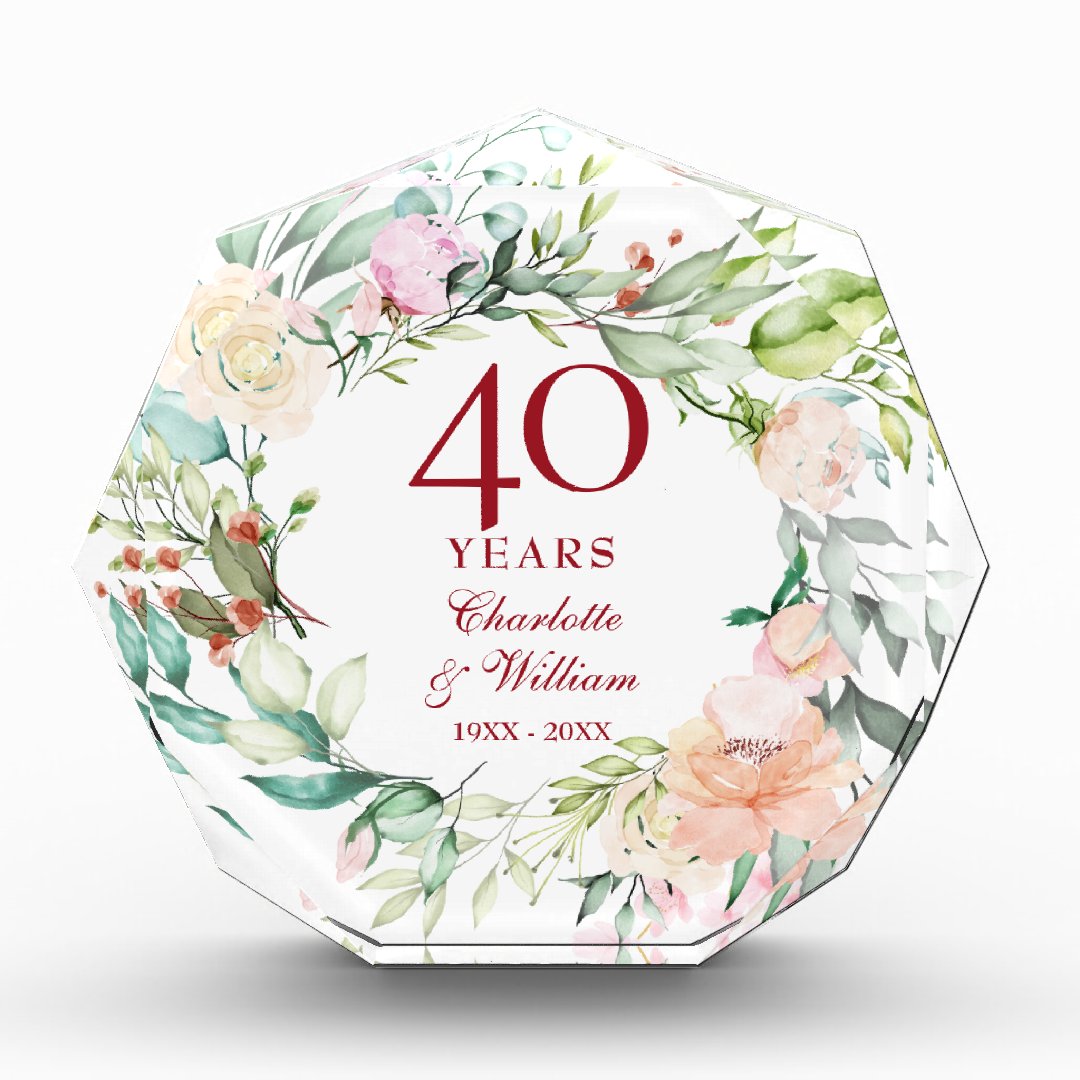 40th Wedding Ruby Anniversary Roses Garland Photo Block | Zazzle