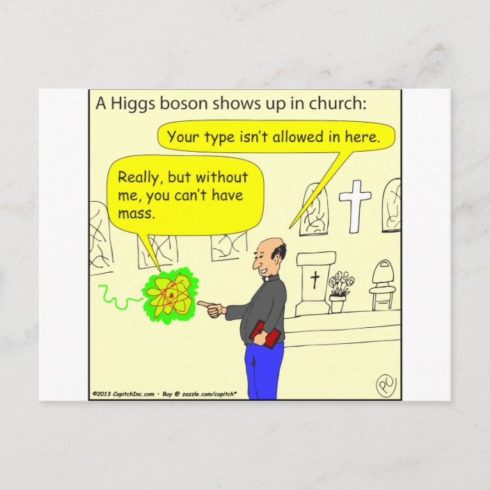 410 higgs boson in church Cartoon Postcard | Zazzle.com