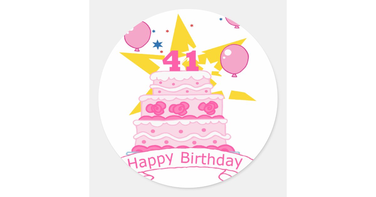 41 Year Old Birthday Cake Classic Round Sticker | Zazzle.com