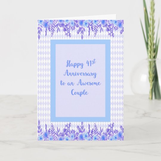 41st Anniversary Card in Blue with Floral Borders | Zazzle.com