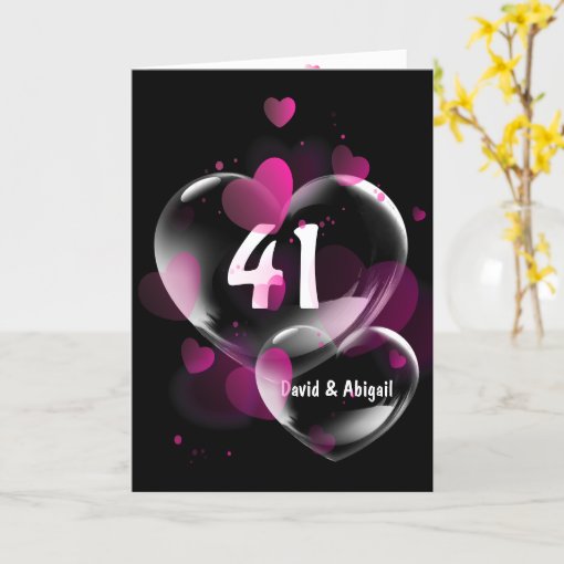 41st Anniversary Heart Bubbles on Black Card | Zazzle