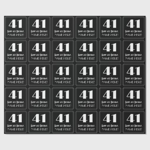 41st Birthday - Art Deco Inspired Look "41", Name Wrapping Paper | Zazzle