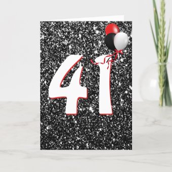 41st Birthday Balloons on Black Glitter Card | Zazzle