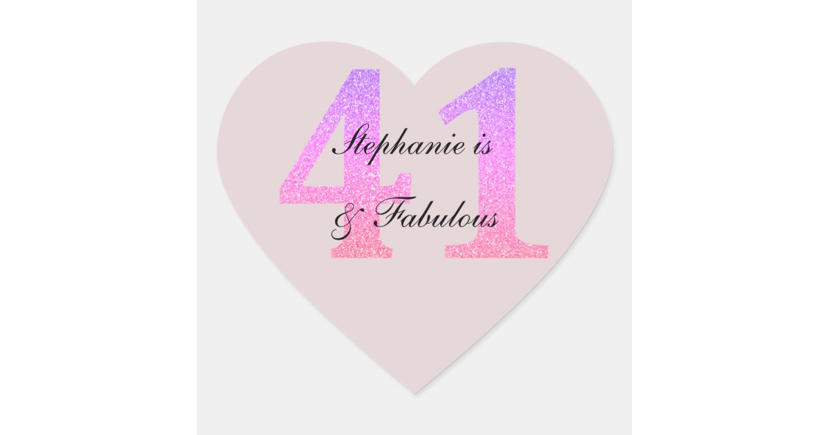 41st Birthday Blush Pink Forty One Fabulous Custom Heart Sticker | Zazzle