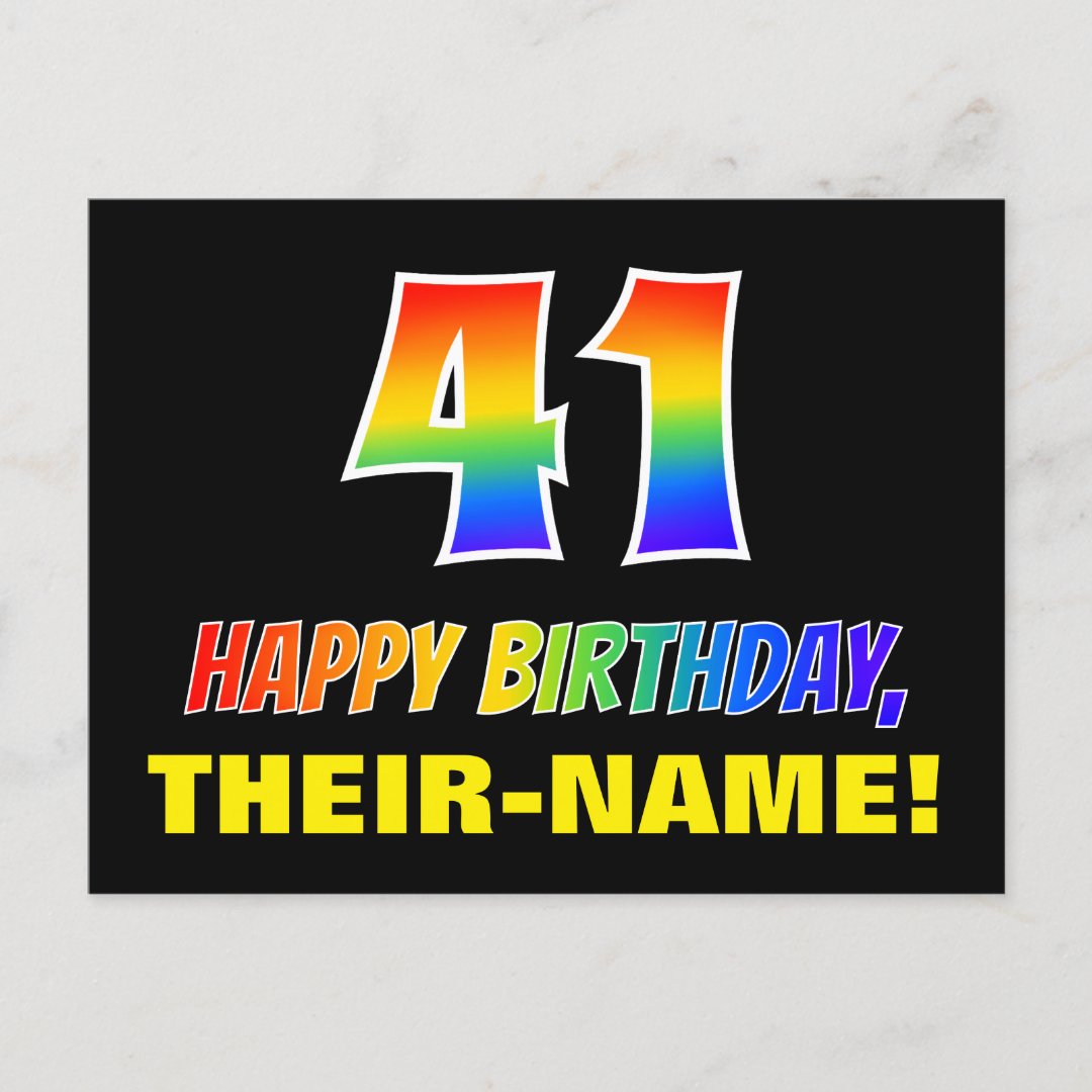 41st Birthday: Bold, Fun, Simple, Rainbow 41 Postcard | Zazzle