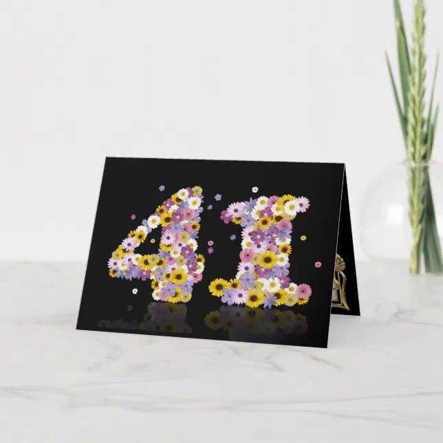 41st birthday card with flowery letters | Zazzle