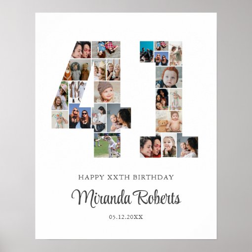 41st Birthday Number 41 Custom Photo Collage Poster | Zazzle